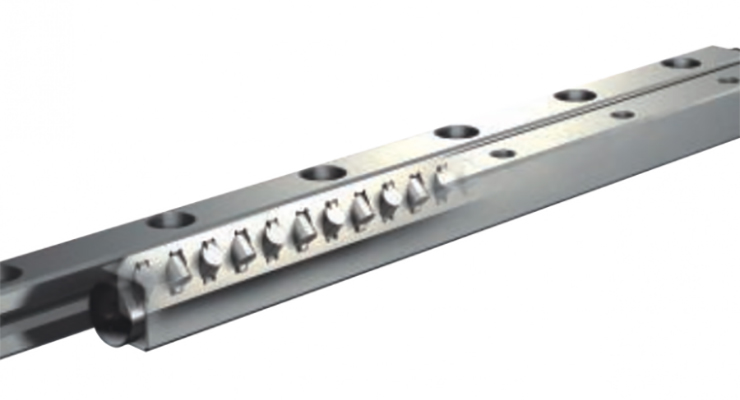 Why are cages used in crossed roller guides and slides?