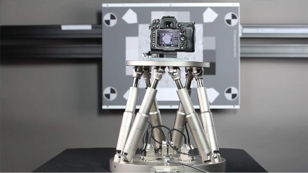 Hexapods precisely jostle cameras during image-stabilization testing